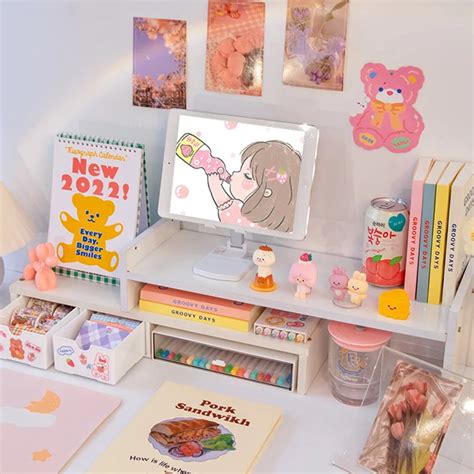 간단한 나무 책상 정리 컴퓨터 높이 조정 선반 깔끔한 정리 보관 박스 더블 문구 보관 랙 Aliexpress