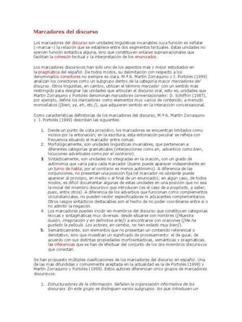 Marcadores Del Discurso Pdf Oración Lingüística Adverbio