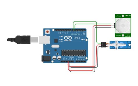 Circuit Design Servomotor Withh Pir Tinkercad