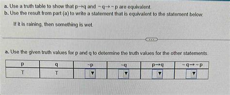 A Use A Truth Table To Show That Pto Q And Sim Qto Sim P Are
