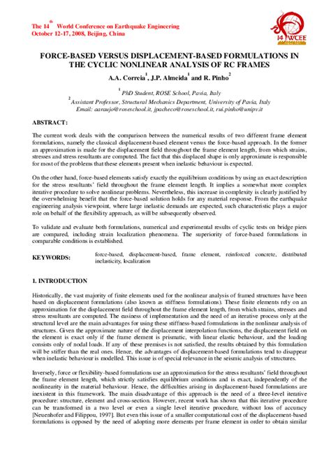 Pdf Force Based Versus Displacement Based Formulations In The Cyclic Nonlinear Analysis Of Rc
