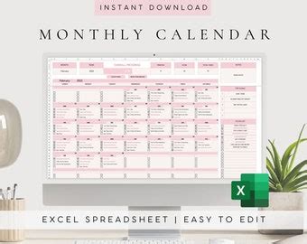 Task Tracker Excel Spreadsheet Planner Monthly Calendar Etsy