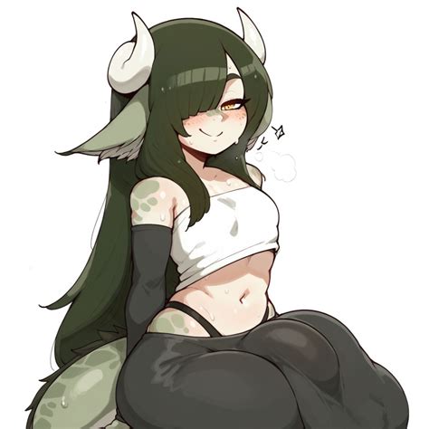 Rule 34 Ai Generated Big Penis Blush Dragon Girl Futanari Green Hair