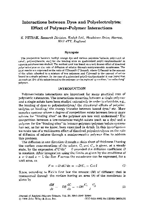 Pdf Interactions Between Dyes And Polyelectrolytes Effect Of Polymerpolymer Interactions