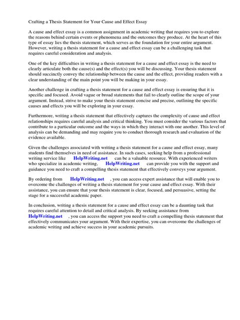 How To Write Thesis Statement In Cause And Effect Essay Pdf Essays