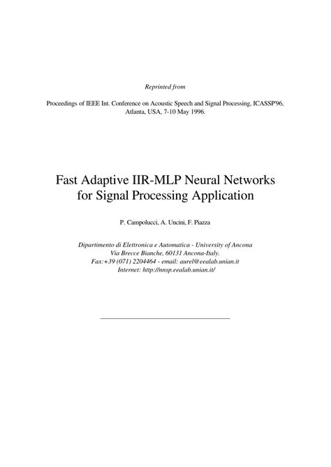 Pdf Fast Adaptive Iir Mlp Neural Networks For Signal Processing Application