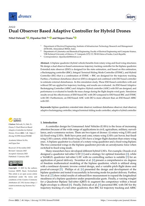 Pdf Dual Observer Based Adaptive Controller For Hybrid Drones