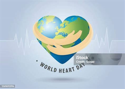 세계 심장의 날 일러스트 컨셉 심장 모양으로 세계 행성 지구 손을 포옹 지구를 포옹 9월에 대한 스톡 벡터 아트 및 기타 이미지 9월 개념 건강관리와 의술 Istock