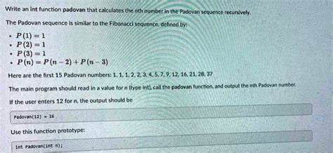 C Write An Int Function Padovan That Calculates The Nth Number In The