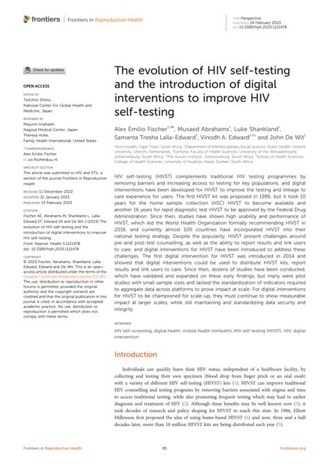 Pdf The Evolution Of Hiv Self Testing And The Introduction Of Digital Interventions To Improve