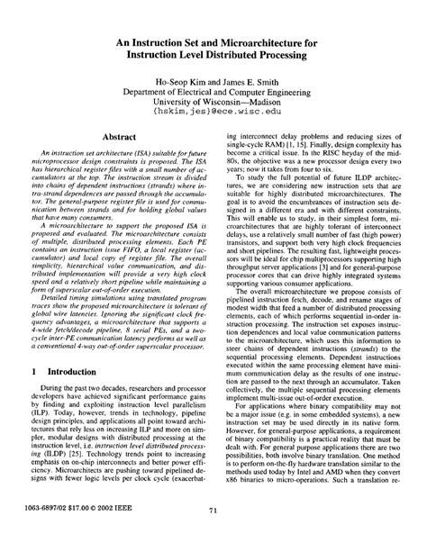 An Instruction Set And Microarchitecture For Instruction Level Distributed Processing Docslib