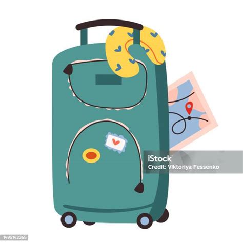 스티커가 붙은 귀여운 여행 가방 여행자의 가방 수하물 가방 여행 개념입니다 만화 벡터 일러스트 레이 션 가방에 대한 스톡 벡터 아트 및 기타 이미지 Istock