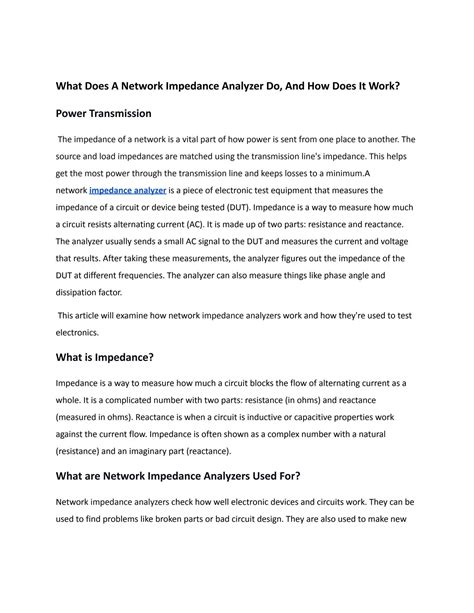 What Does A Network Impedance Analyzer Do And How Does It Work By