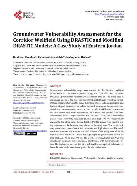 Pdf Groundwater Vulnerability Assessment For The Corridor Wellfield Using Drastic And Modified