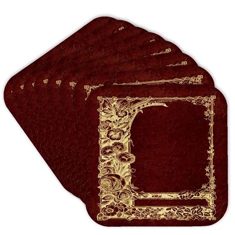 3drose Yellow Floral Trellis Design In Negative On A Burgundy Damask Background Set Of 8