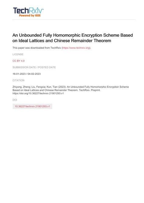 Pdf An Unbounded Fully Homomorphic Encryption Scheme Based On Ideal