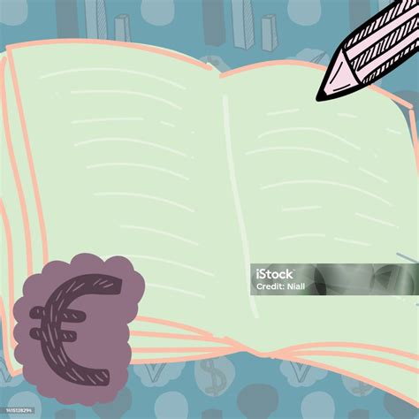 빈 시트에 큰 연필로 책 그리기를 엽니 다 빈 줄 지어있는 메모장과 연필 비즈니스 성공 차트와 배경에 통화 표지판 0명에 대한 스톡 벡터 아트 및 기타 이미지 Istock