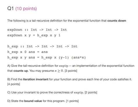 Q1 10 Points The Following Is A Tail Recursive