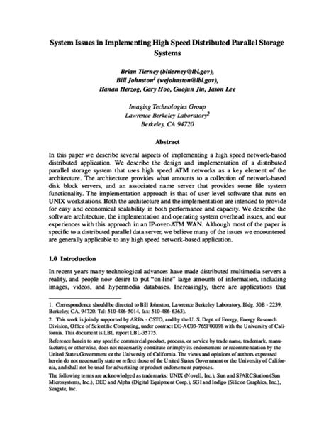 Pdf System Issues In Implementing High Speed Distributed Parallel Storage Systems