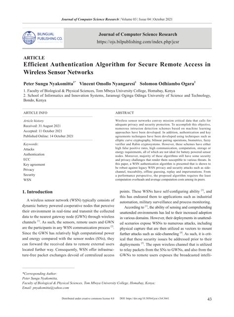Pdf Efficient Authentication Algorithm For Secure Remote Access In