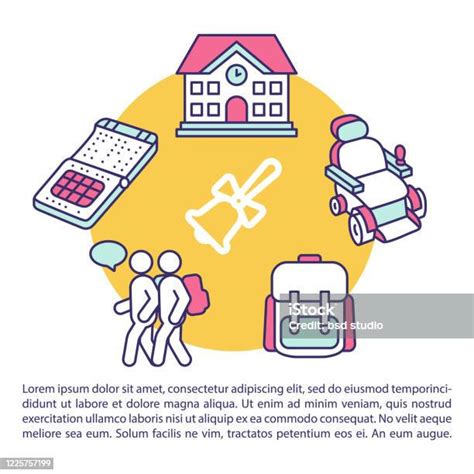 텍스트와 포괄적 인 교육 개념 아이콘입니다 사회의 모든 구성원에 대한 지식에 대한 동등한 접근 Ppt 페이지 벡터 템플릿입니다 브로셔 잡지 선형 일러스트가 있는 소책자