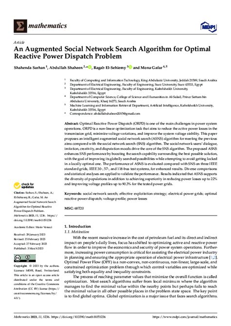 Pdf An Augmented Social Network Search Algorithm For Optimal Reactive Power Dispatch Problem