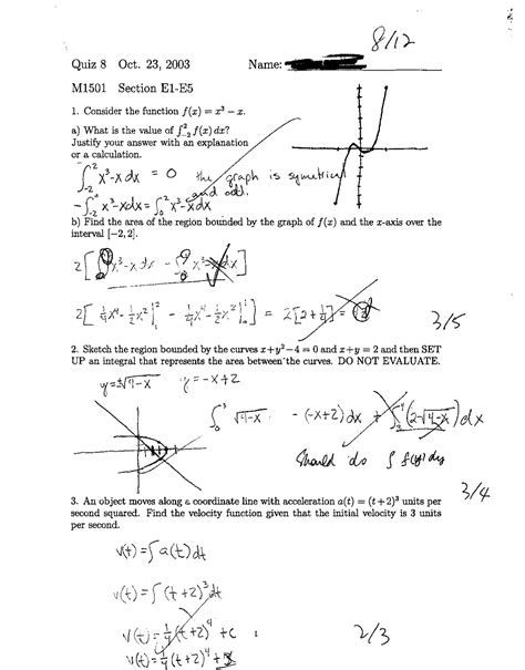 Quiz 8 With Answers Calculus I Math 1501 Docsity