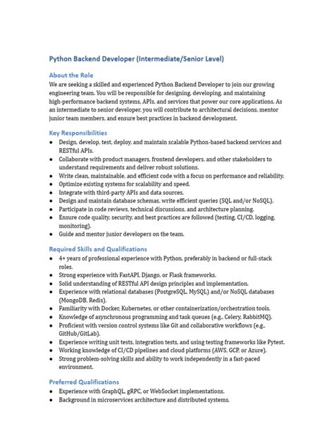 Python Backend Developer Pdf Databases No Sql