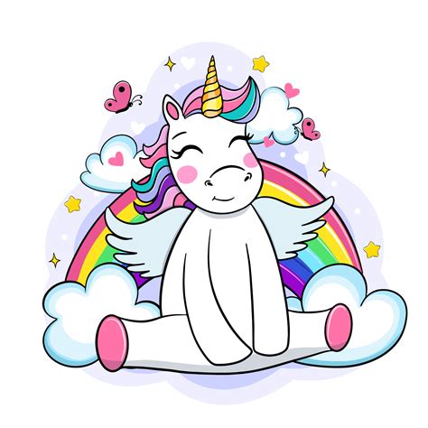 Cute Rainbow Unicorn With Clouds And Stars Sweet Dreams Concept Vector Illustration 15156034