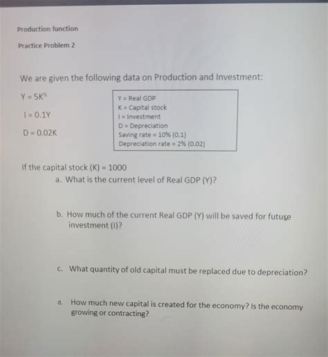 Solved Production Function Practice Problem We Are Given Chegg