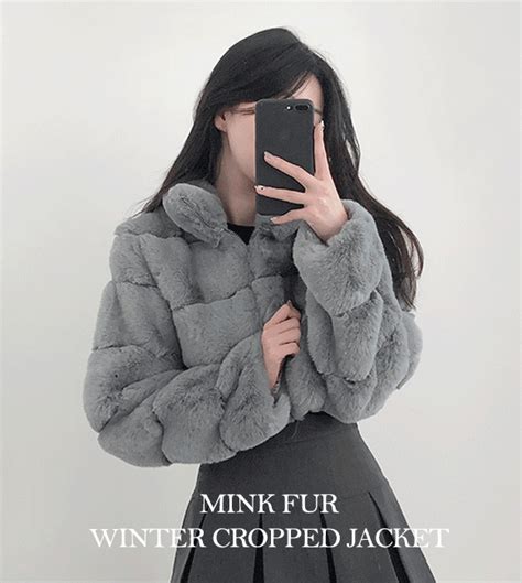 한겨울 데이트룩 털뭉침x 보들보들 밍크 하이넥 숏 크롭 퍼 집업 자켓 에이블리