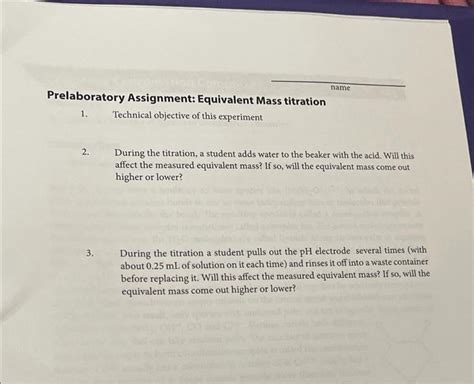 Name Prelaboratory Assignment Equivalent Mass Chegg