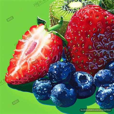 Ai创作图lowpoly水果 水果插画绘画 数码手绘水果 水果写实手绘 手绘写实水果草莓 草莓蓝莓水果 各种水果插画 水果合成效果 原创水果插画 写实水果 水果合集插画 3d水果 水果手绘高清