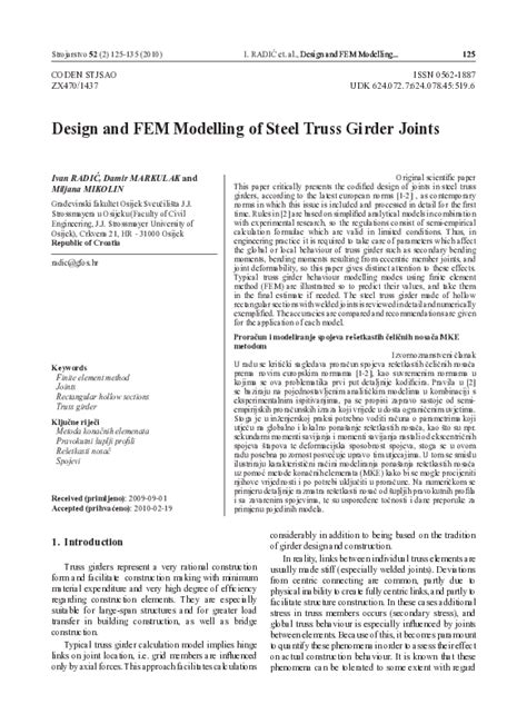 Pdf Design And Fem Modelling Of Steel Truss Girder Joints
