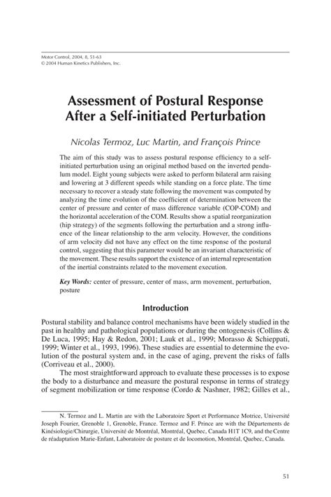 Pdf Assessment Of Postural Response After A Self Initiated Perturbation