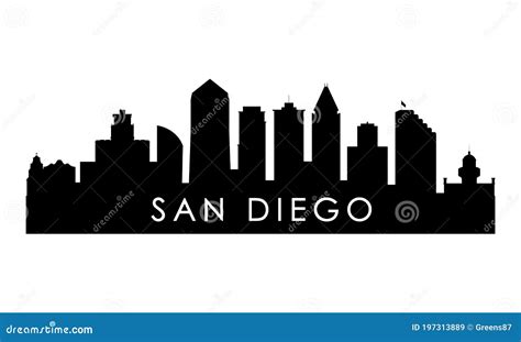 San Diego Skyline Silhouette Cartoon Vector 197313889