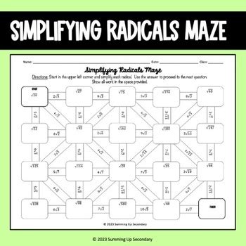 Simplifying Radicals Maze By Summing Up Secondary TPT
