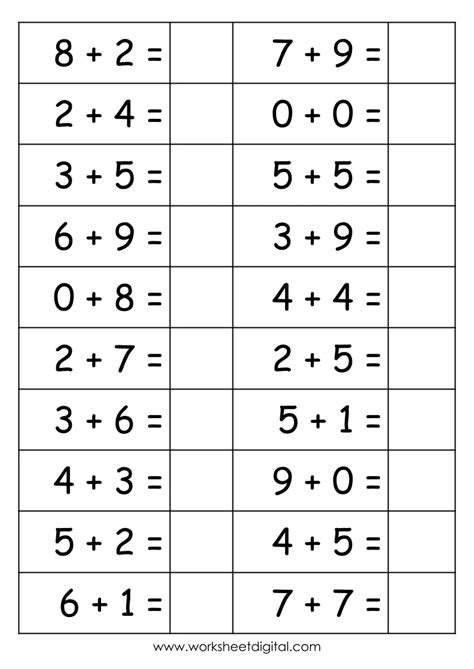 Single Digit Addition Math Practice Worksheet Digital