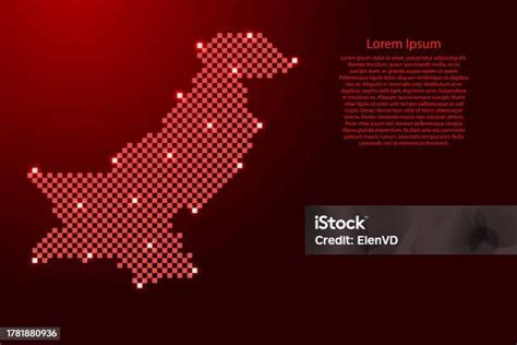 파키스탄 지도 미래 지향적인 빨간색 체크 무늬 사각형 격자 패턴과 배너 포스터 인사말 카드에 대 한 빛나는 별 0명에 대한 스톡 벡터 아트 및 기타 이미지 Istock