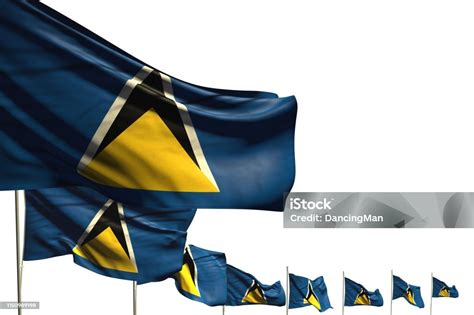 멋진 많은 세인트 루시아 플래그는 텍스트에 대 한 공간을 가진 흰색 절연 대각선 배치어떤 잔치 국기 3d 그림 0명에 대한 스톡 사진 및 기타 이미지 Istock