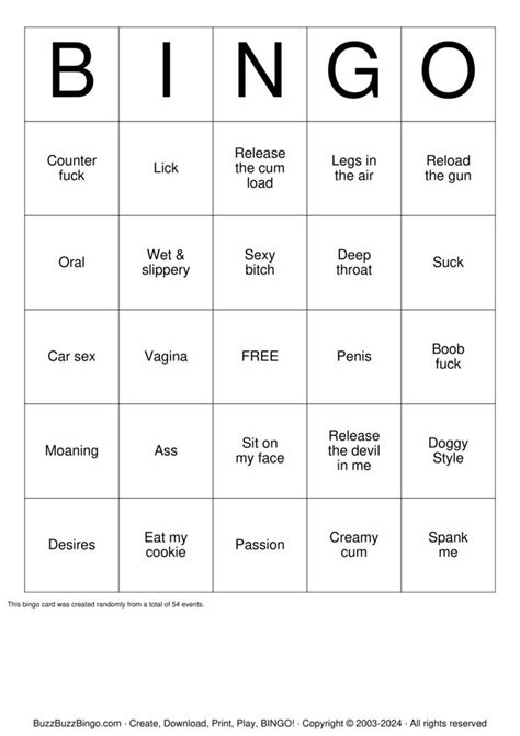 Sex Challenge Bingo Cards To Download Print And Customize