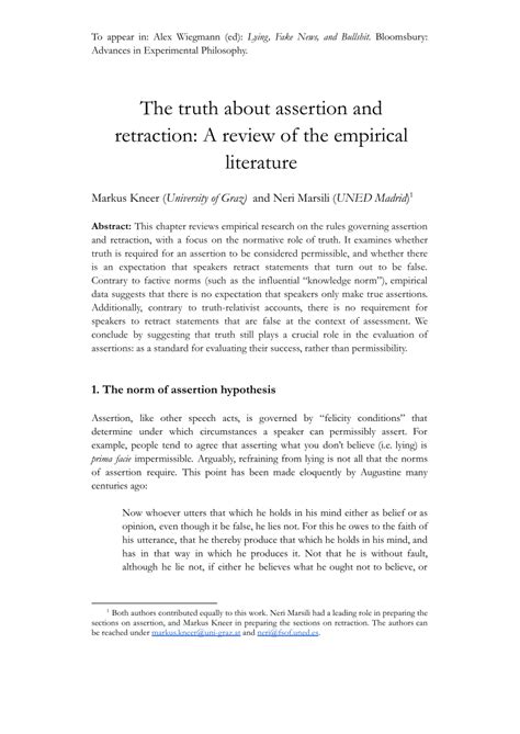 Pdf The Truth About Assertion And Retraction A Review Of The Empirical Literature