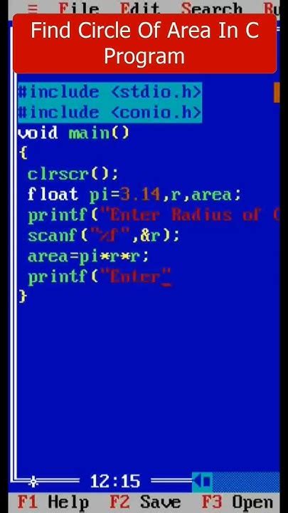 Find Area Of Circle In C Programming Cprogramming Bca Youtube