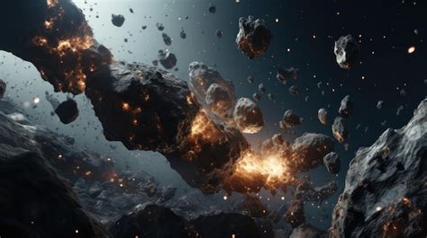 An Asteroid Belt With Mining Spacecraft Extracting Minerals Premium