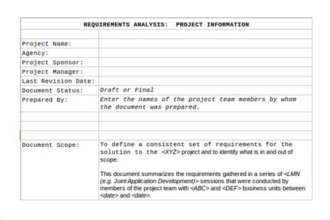 Requirements Template Excel