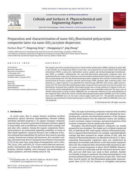 Pdf Preparation And Characterization Of Nano Sio2fluorinated