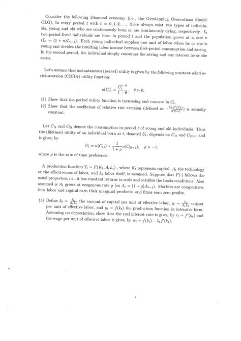 Solved Consider The Following Diamond Economy I E The