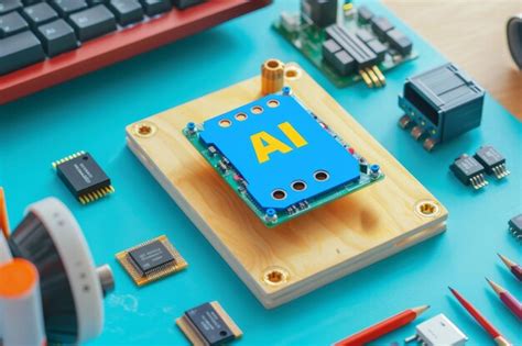 Ai Microchip On Blue Circuit Board With Digital Elements Premium Ai