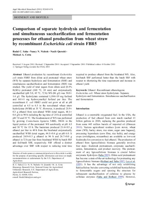 Pdf Comparison Of Separate Hydrolysis And Fermentation Versus