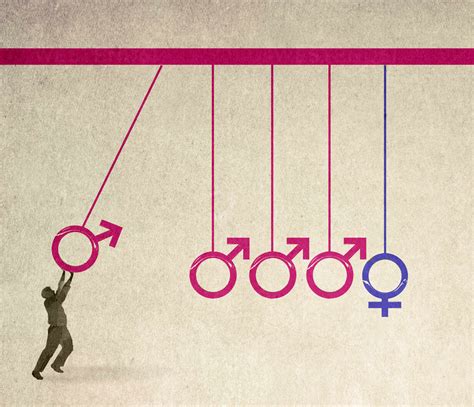 Man Starting Oversized Newtons Cradle Made Of Multiple Male And Single